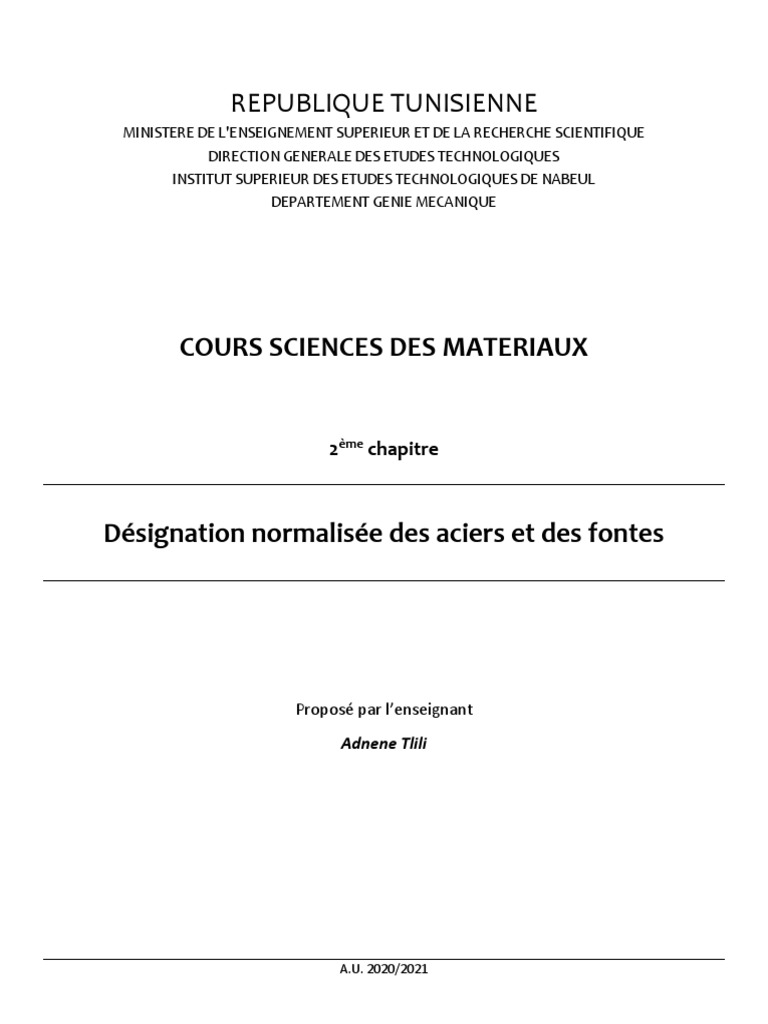 Désignation normalisée des aciers et fontes | PDF | Acier | Fonte ...
