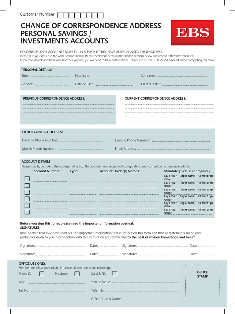 Ebs Change of Address | PDF | Identity Document | Privacy