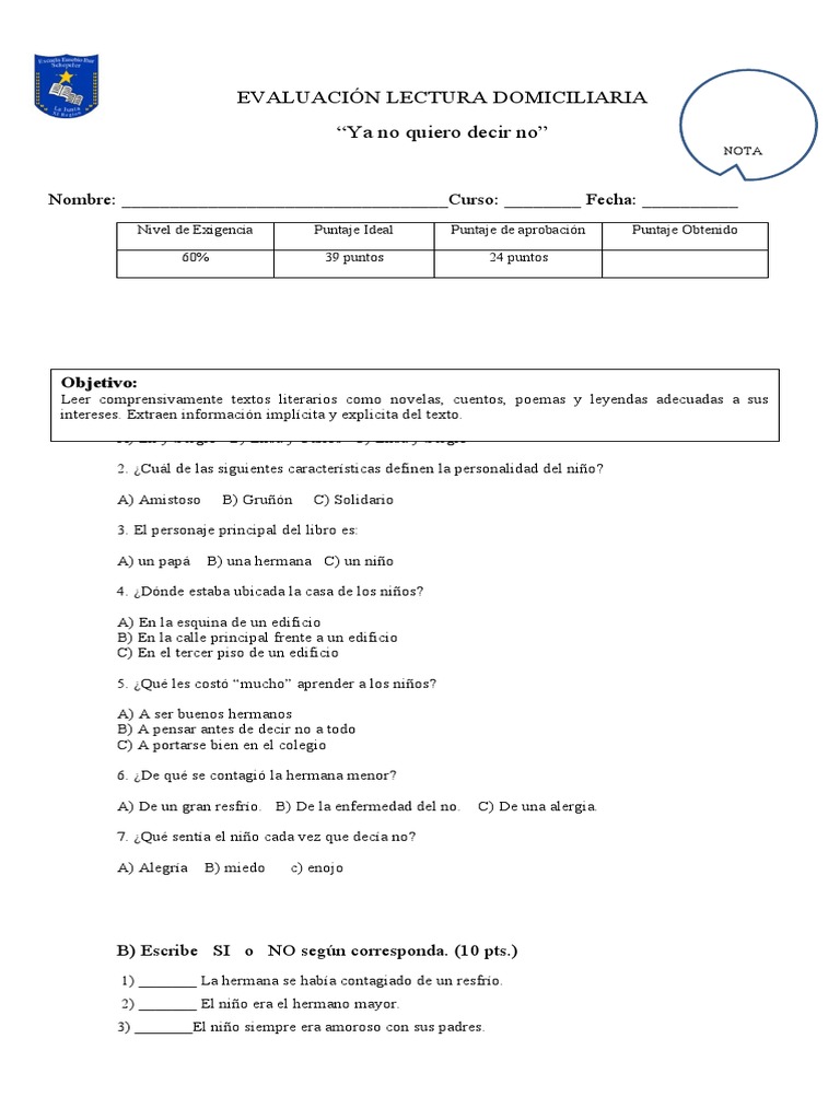 Evaluación de Comprensión Lectora Infantil | PDF