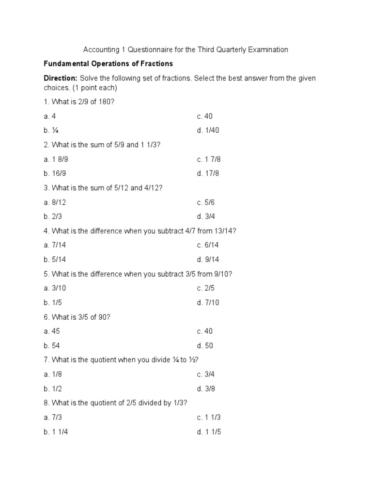 Fundamental Operations of Fractions, Decimals, Ratios and Proportions: An Assessment of ...