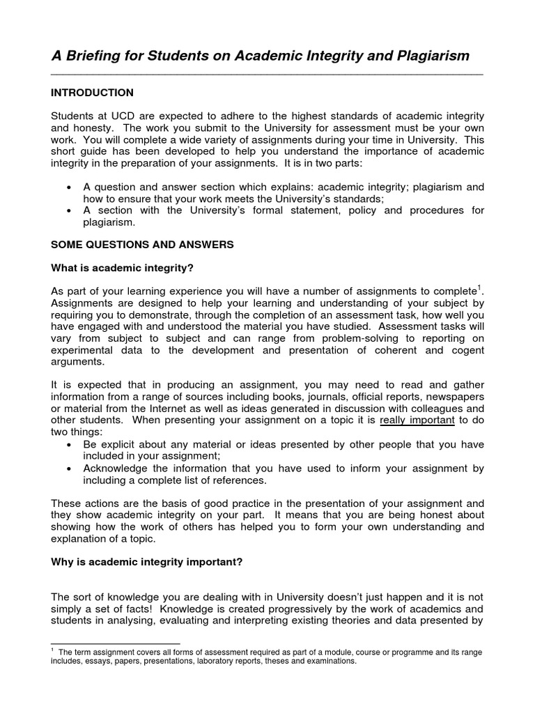 Academic Integrity Guide for Students | PDF | Plagiarism | Academic ...
