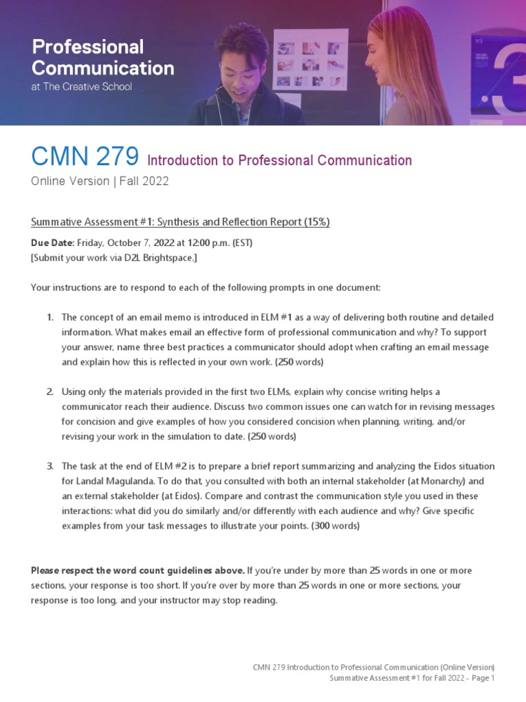 CMN 279 Fall 2022 Assessment Guide | PDF | Memorandum | Communication
