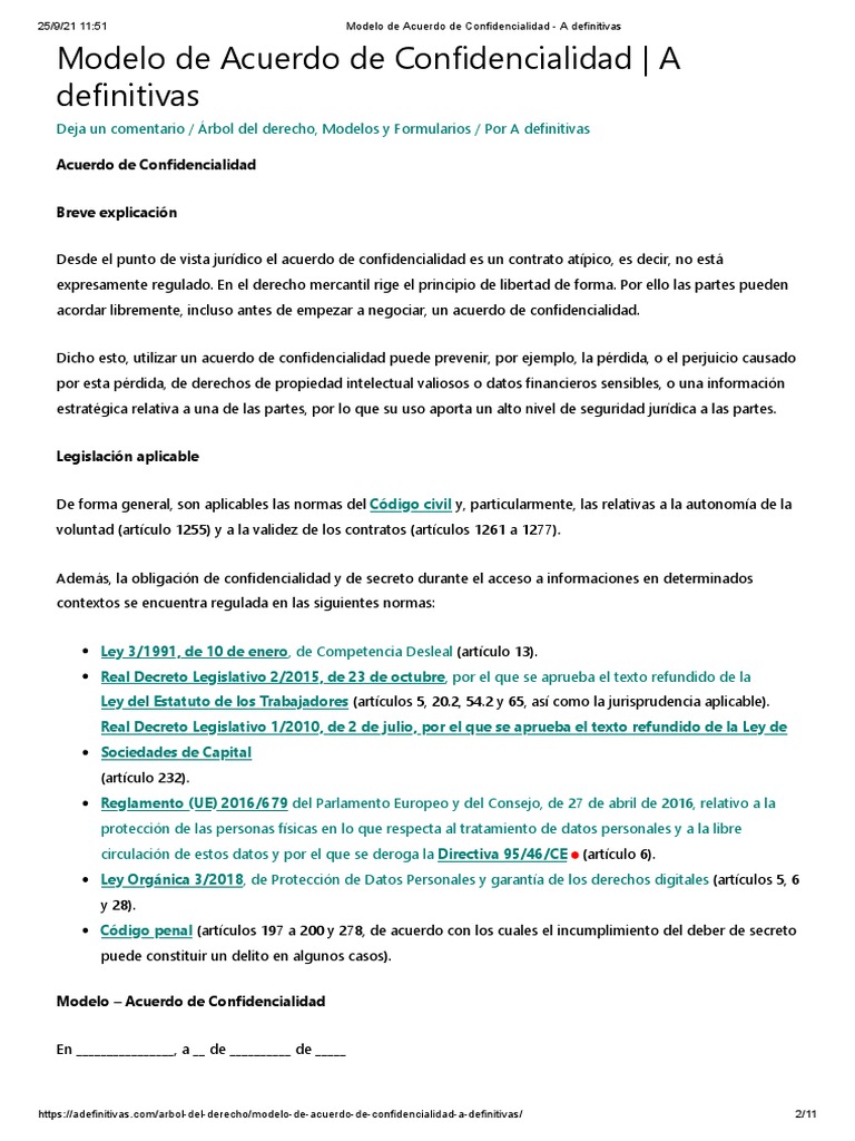 Modelo de Acuerdo de Confidencialidad | PDF | Software | Información