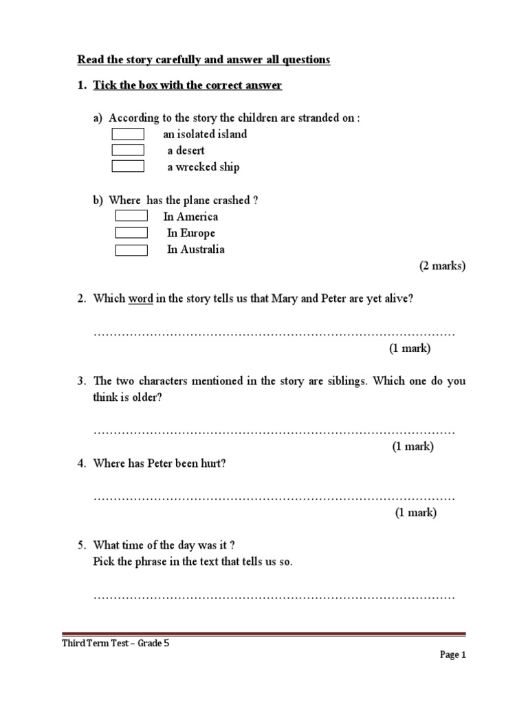 Fiction Reading - Grade 5 | PDF