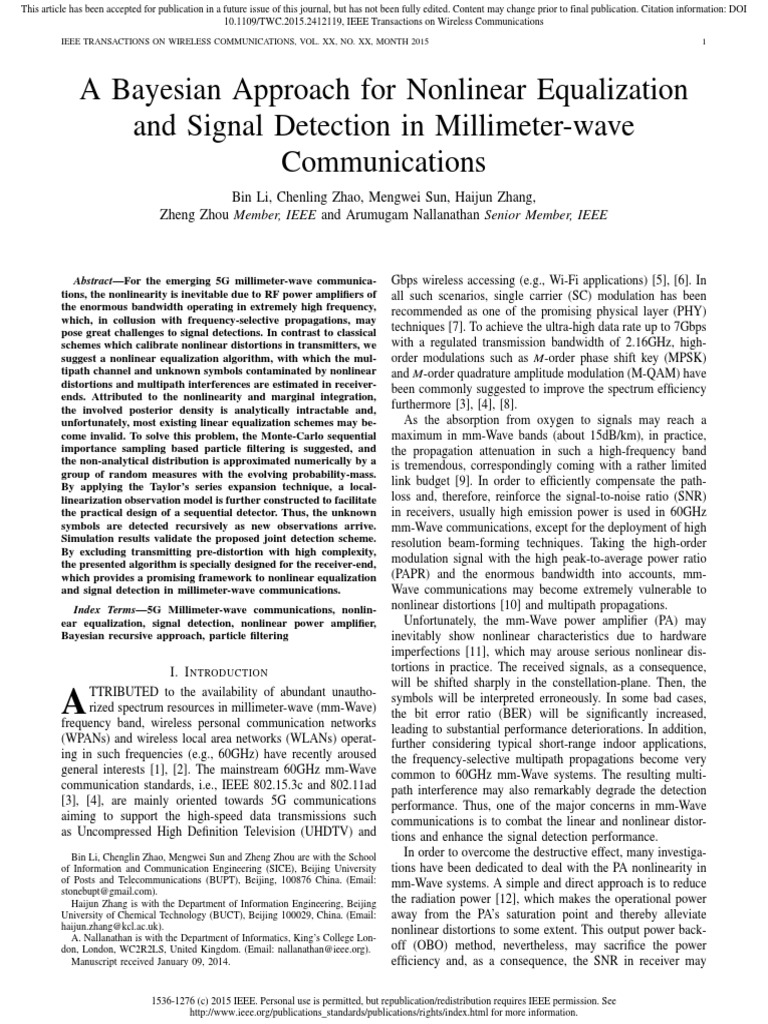 A Bayesian Approach For Nonlinear Equali | PDF | Modulation | Extremely ...