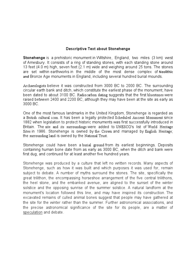 Descriptive Text (Stonehenge) | PDF | Stonehenge | Archaeology