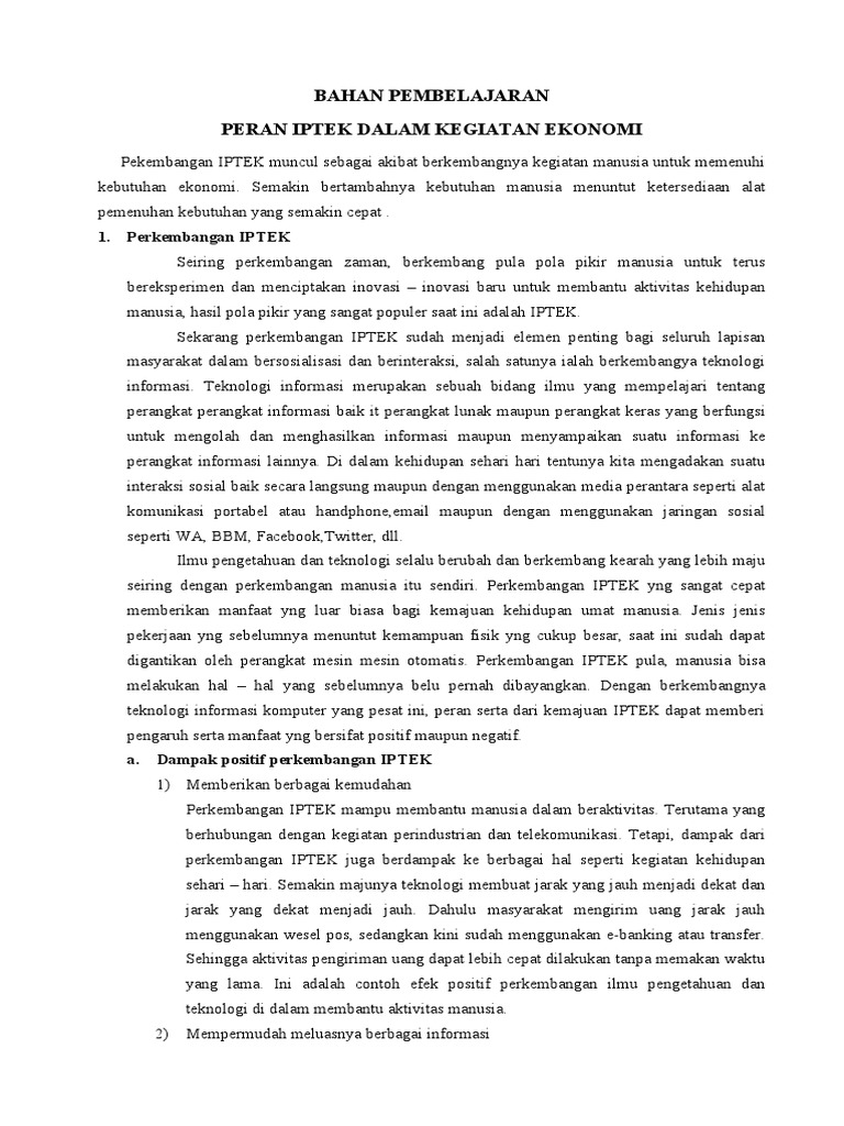 Peran Iptek Dalam Kegiatan Ekonomi | PDF