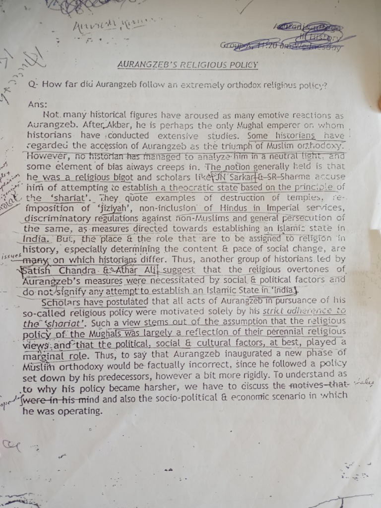 Aurangzeb's Religious Policy | PDF | History
