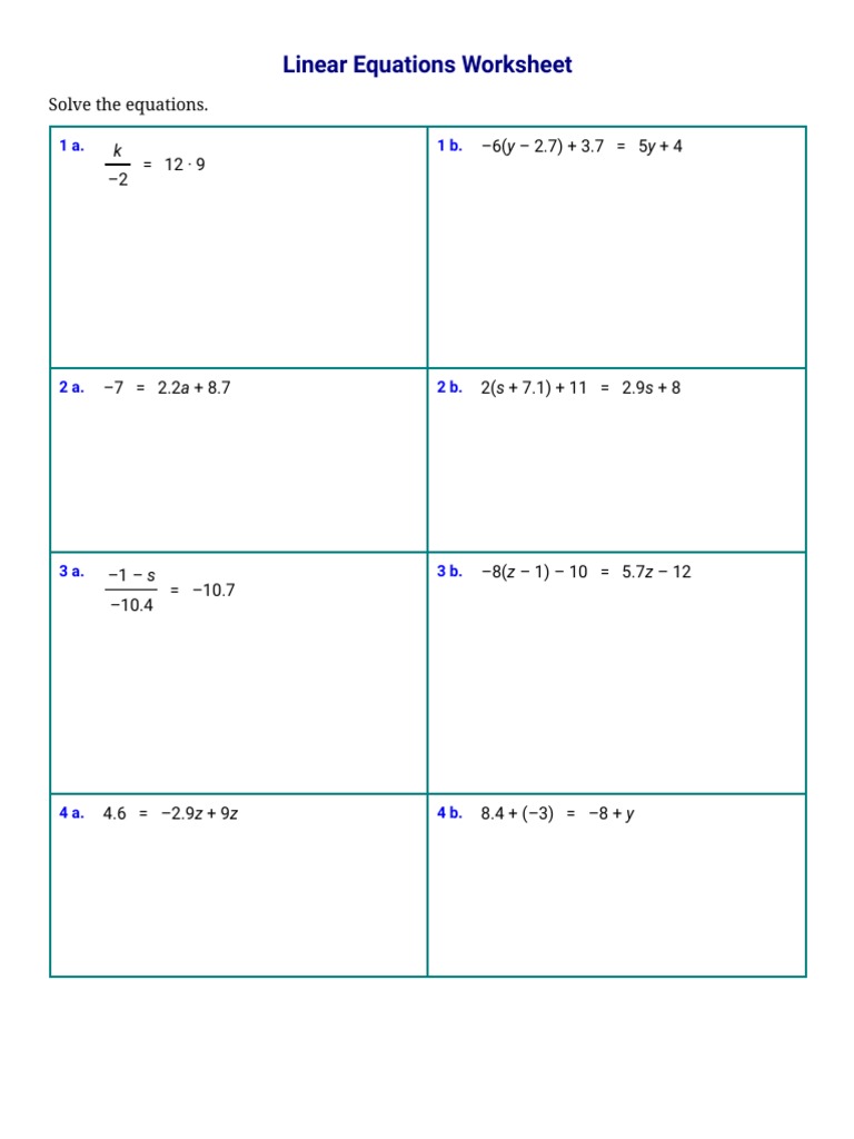 Linear Equations Worksheet 2 | PDF | Mathematical Concepts | Applied ...
