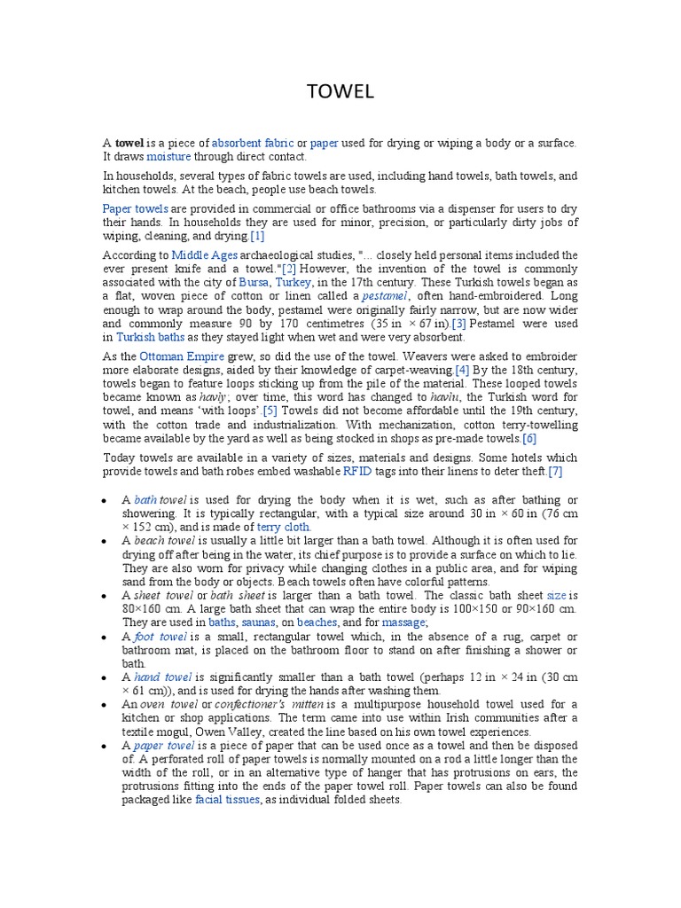 TOWEL | PDF | Towel | Textiles