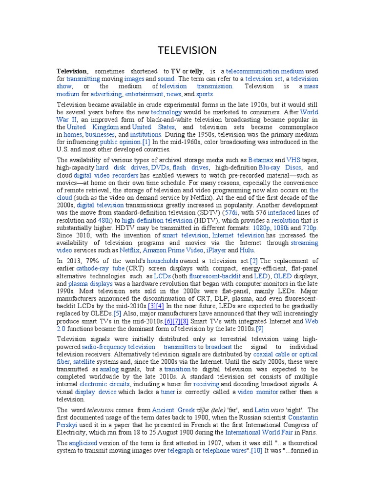 TELEVISION | PDF | Television | High Definition Television