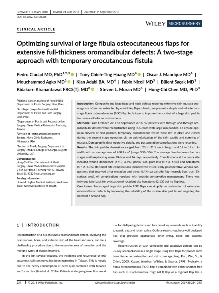 Optimizing Survival of Large Fibula Osteocutaneous Flaps For Extensive ...