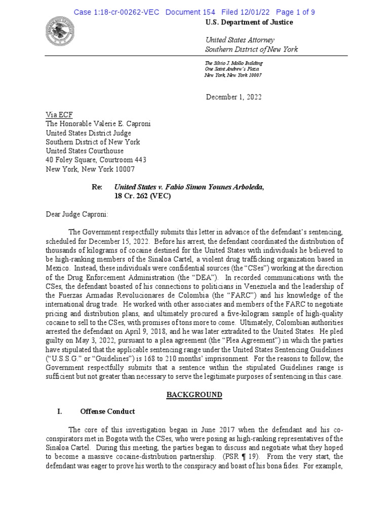 Arboleda Sentencing Letter Dec 1 2022 | PDF | United States Federal ...