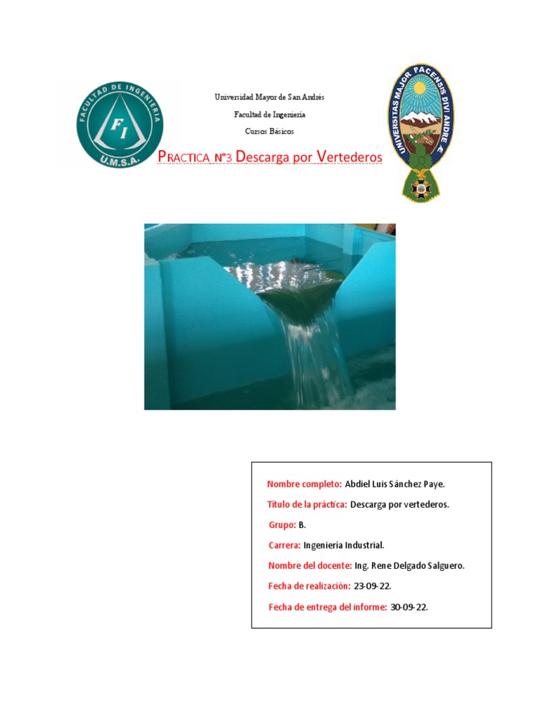 Informe de Vertederos FIS-102 Full | PDF | Flujo laminar | Turbulencia