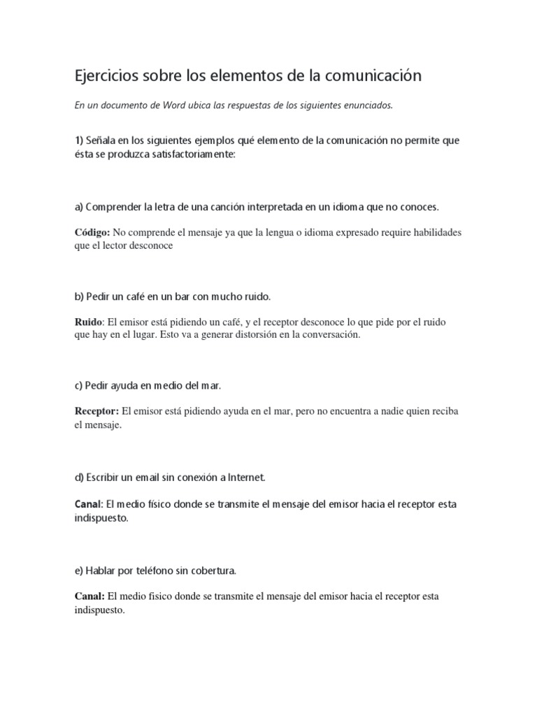 Ejercicios sobre los elementos de la comunicación. | PDF