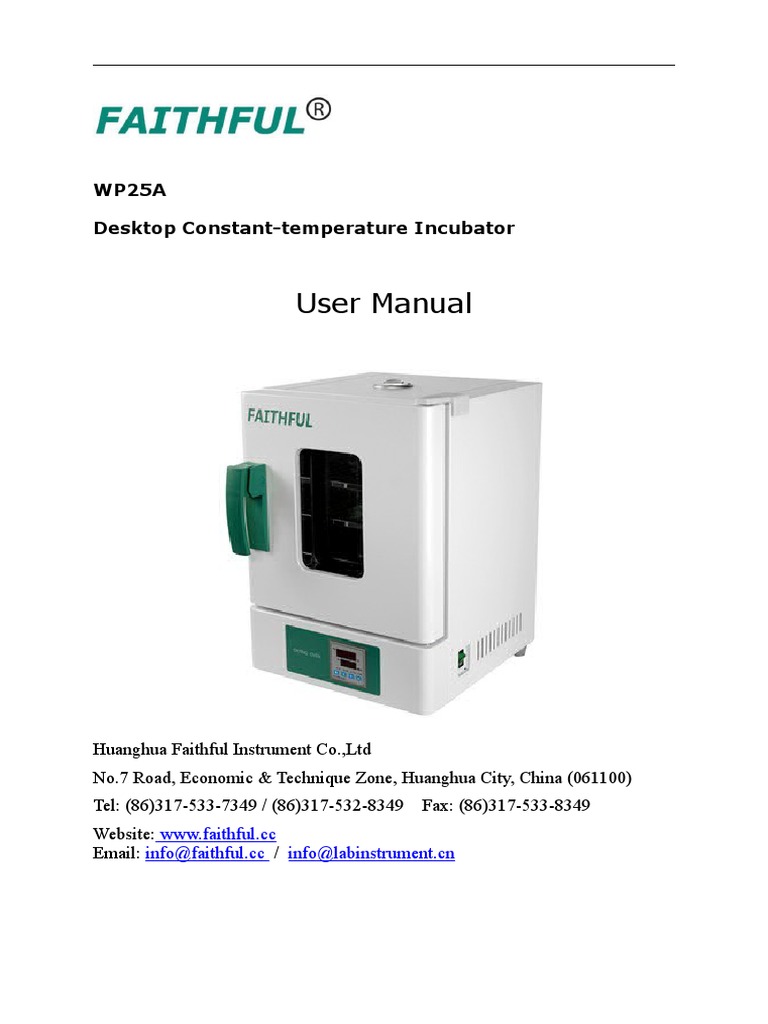 Wp25ab Incubator User Manual | PDF | Temperature | Celsius