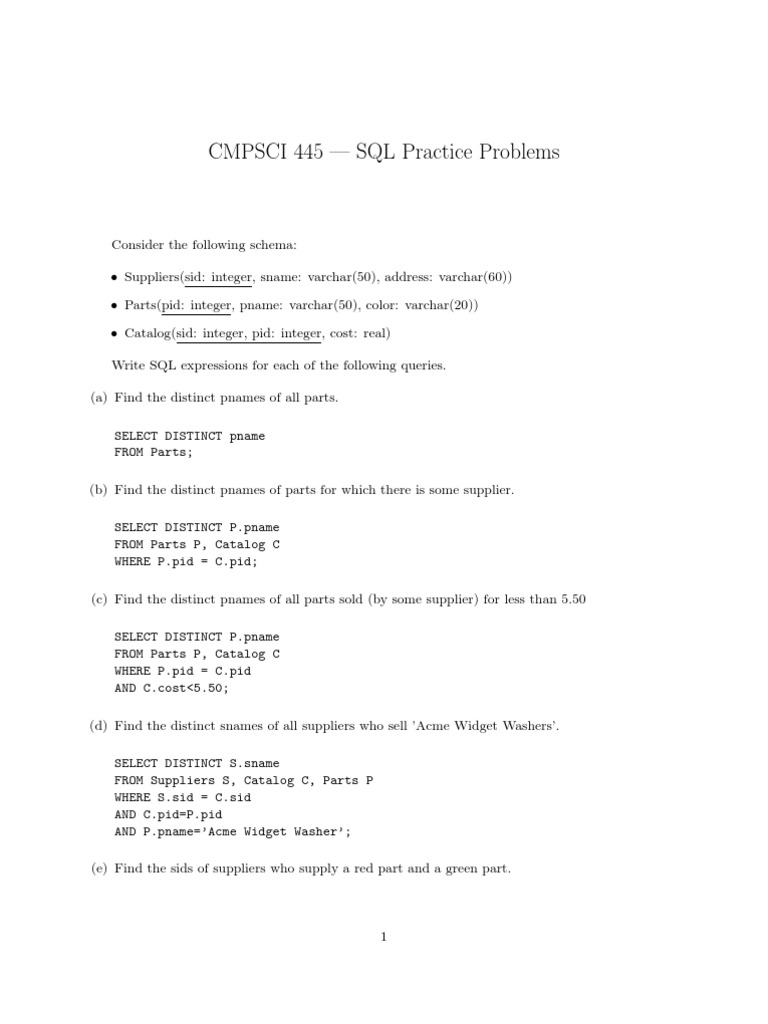 SQL Practice Solutions | PDF | Data Management | Databases SQL Practice Solutions | PDF | Data Management | Databases