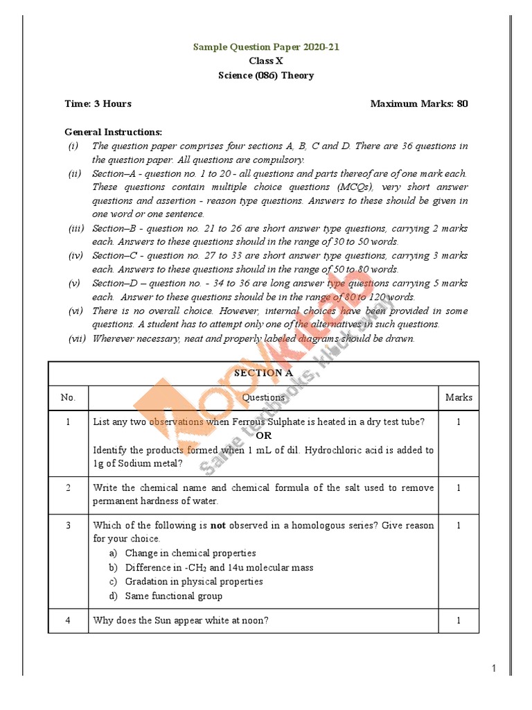 CBSE Class 10 Science Sample Paper 2021 | PDF | Fermentation | Ion