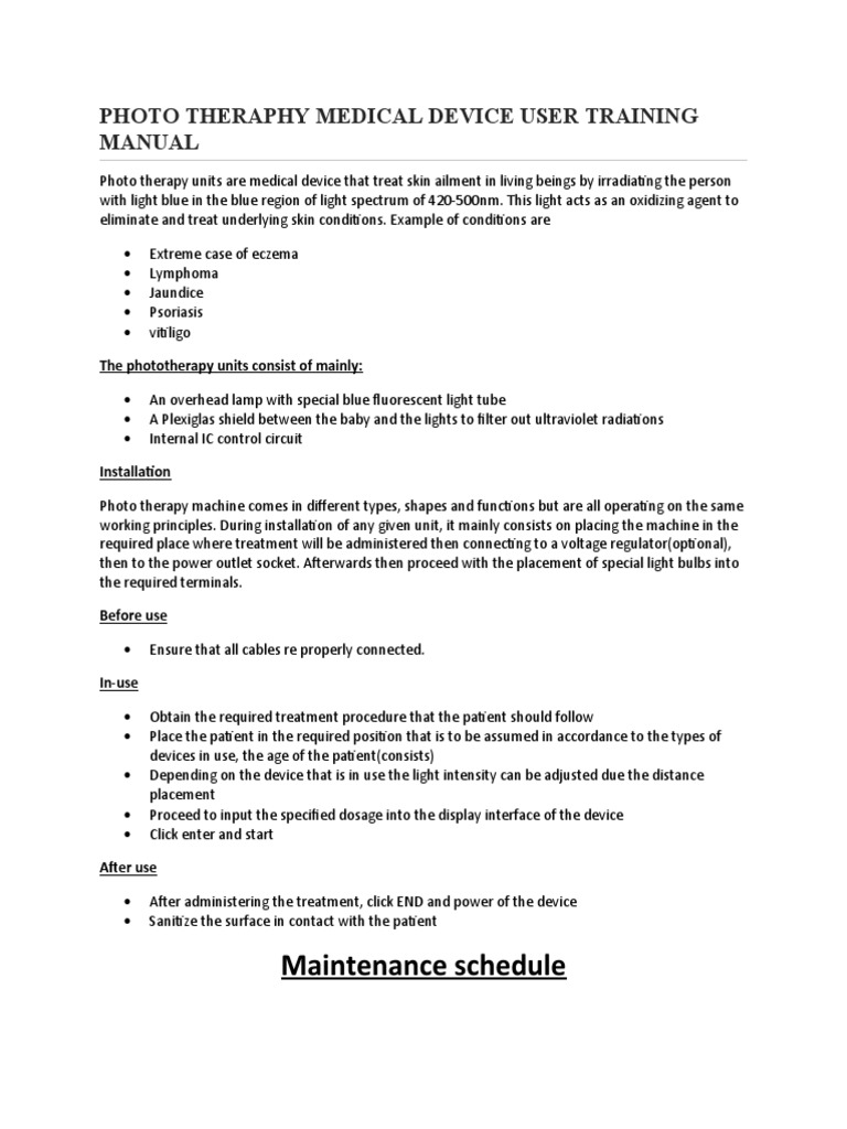 Photo Theraphy Medical Device User Training Manual | PDF | Electrical ...
