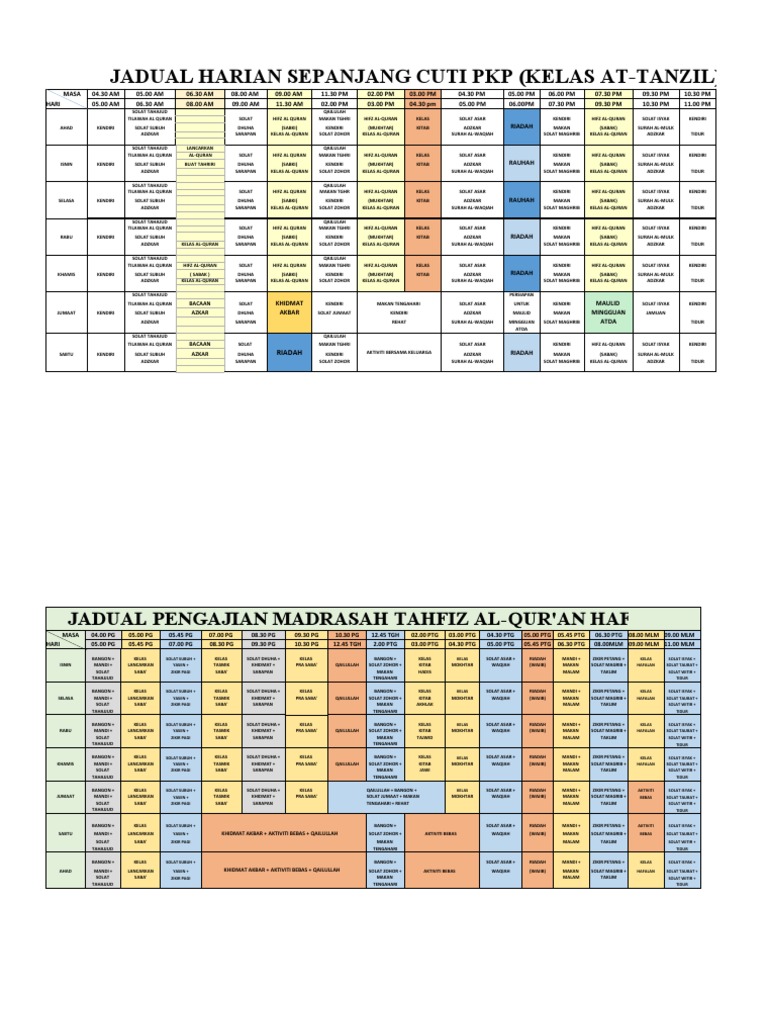 Jadual Harian Pelajar Tahfiz | PDF