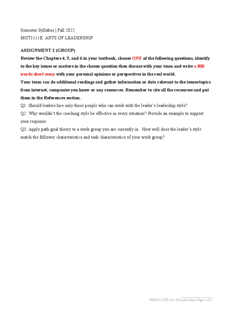 Leadership - Assignment 2 | PDF | Leadership | Transformational Leadership