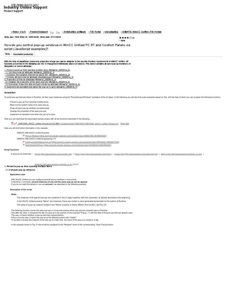 How Do You Control Pop Up Windows In Wincc Unified Pc Rt And Comfort Panels Via S Id 