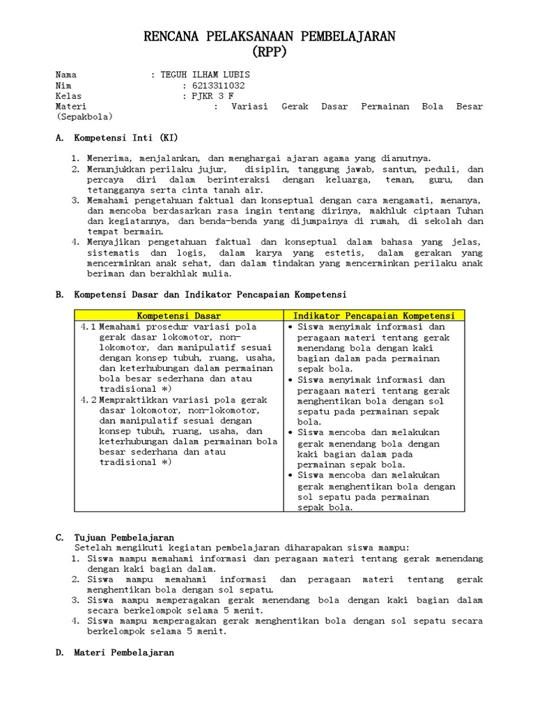 RPP PBL Sepak Bola | PDF