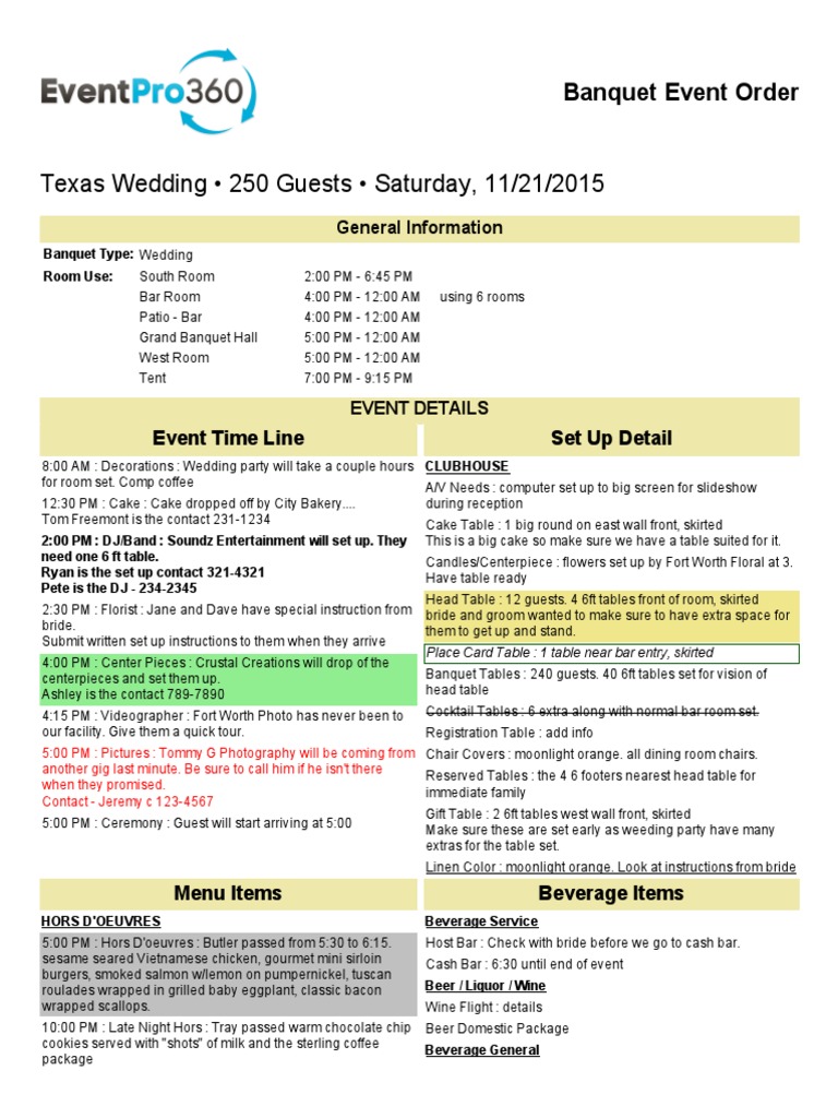 Banquet Event Order Template | PDF | Western Cuisine | Regional ...