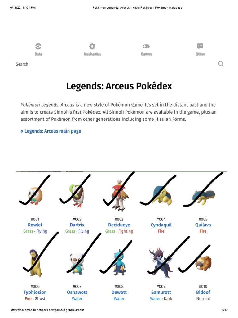 Pokémon Legends - Arceus - Hisui Pokédex - Pokémon Database | PDF ...