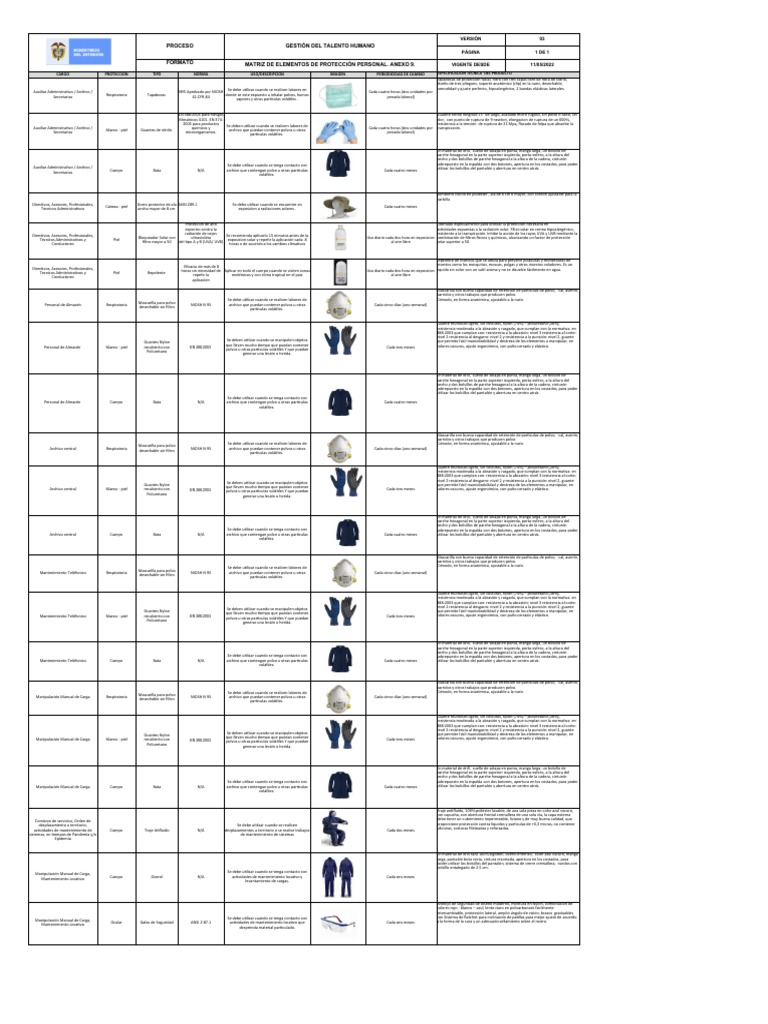 Anexo 9. Matriz de Elementos de Proteccion Personal. VR 03. 11-05-2022 | PDF | Materiales