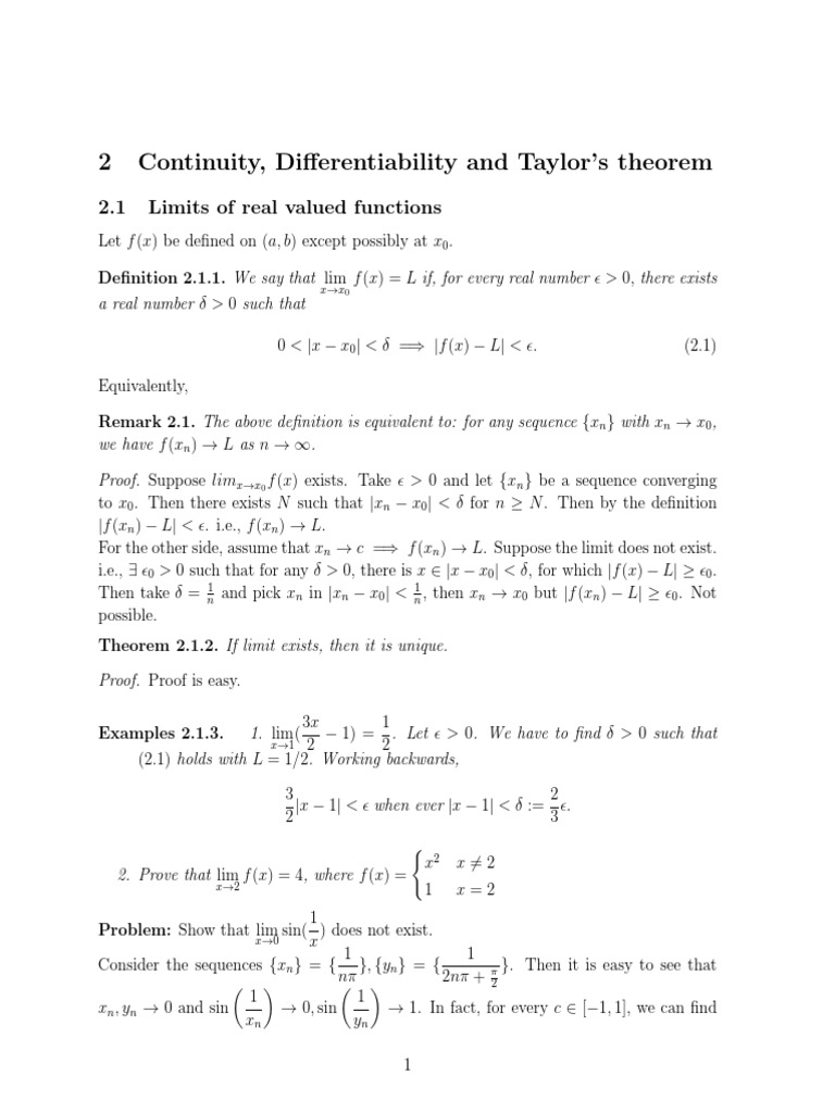 Continuous Functions and Limits Theorems | PDF | Maxima And Minima ...