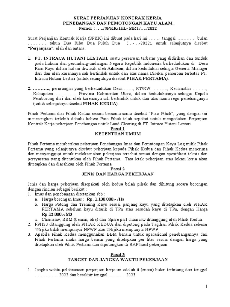 Contoh SPKK Terbaru 2022 | PDF