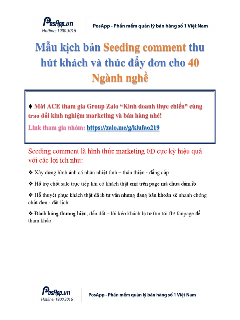 Mẫu seeding comment 40 ngành nghề | PDF