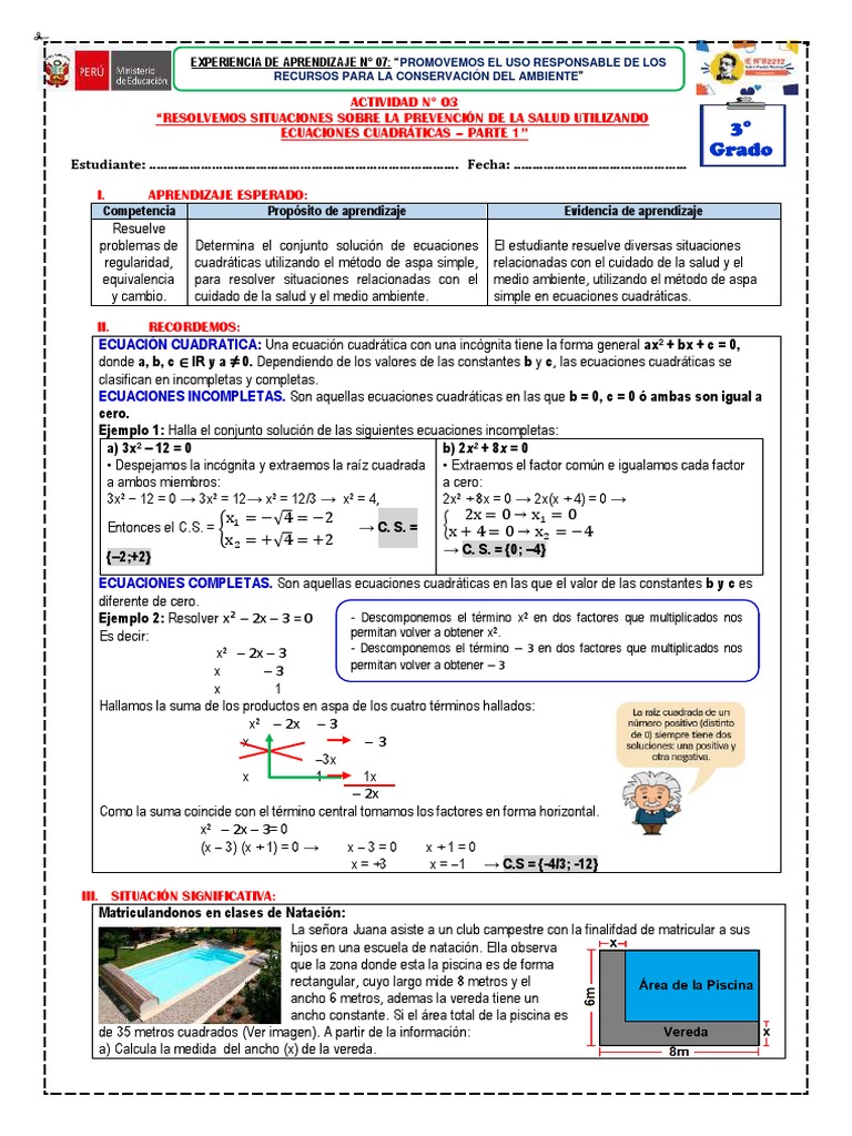Actividad 3 Mat 3ero | PDF | Ecuaciones | Ecuación cuadrática