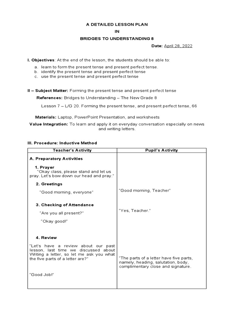Forming the Present Tense and Present Perfect Tense: A Detailed Lesson ...