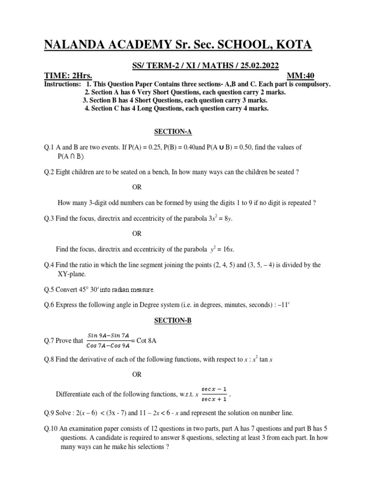 Class 11 Term 2 Paper 2 Pdf