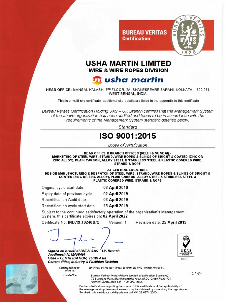 ISO 9001 2015 Certification | PDF | Steel | Wire