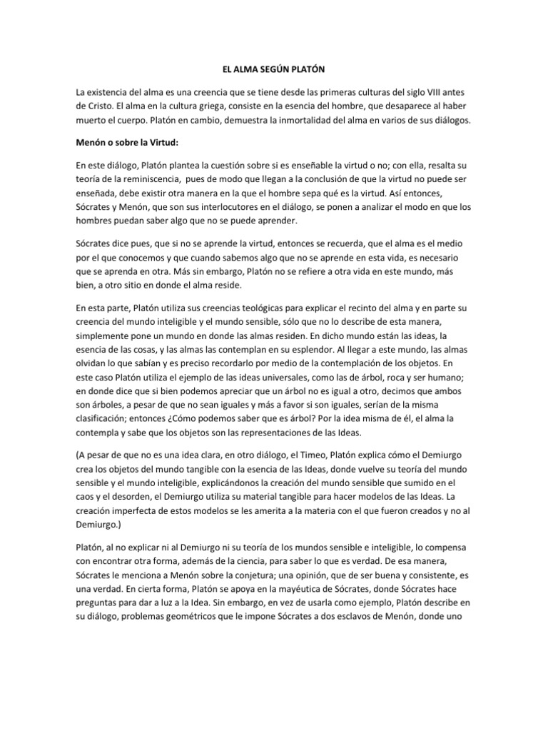 El Alma Según Platón | PDF | Platón | Alma