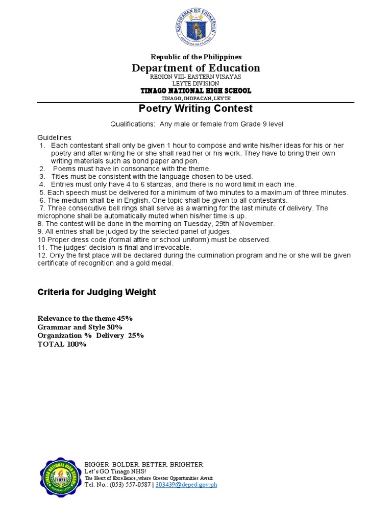 Poetry Writing Contest Mechanics and Criteria | PDF
