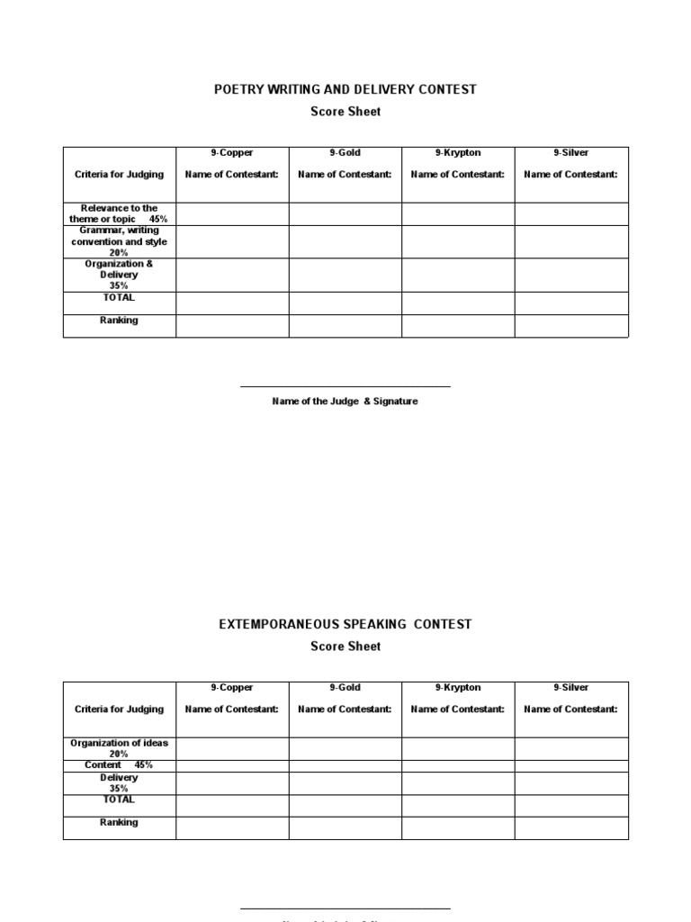 Criteria For Extempo, Poetry and Essay Contest | PDF