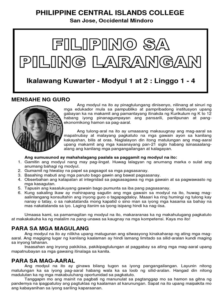 Filipino Sa Piling Larangan Q2 Week 1 4 | PDF
