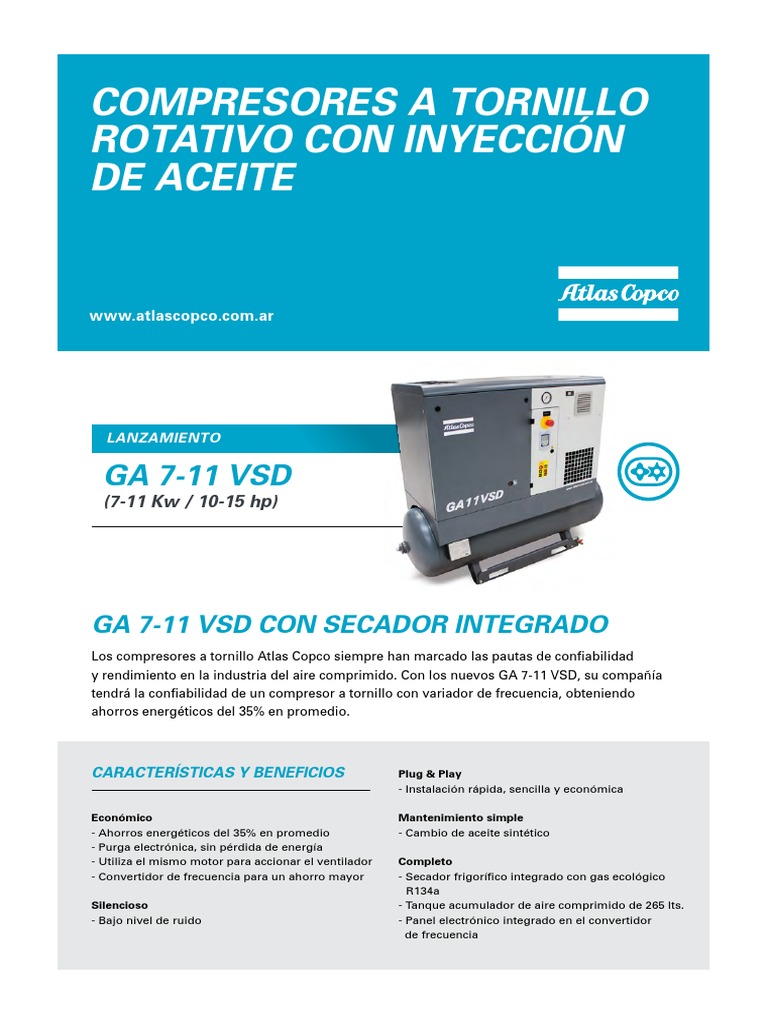 Compresores GA 7-11 VSD: Ahorro Energético | PDF | Cantidades fisicas