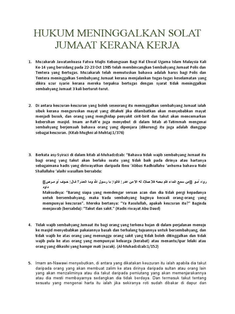 Hukum Meninggalkan Solat Jumaat Kerana Kerja | PDF Hukum Meninggalkan Solat Jumaat Kerana Kerja | PDF