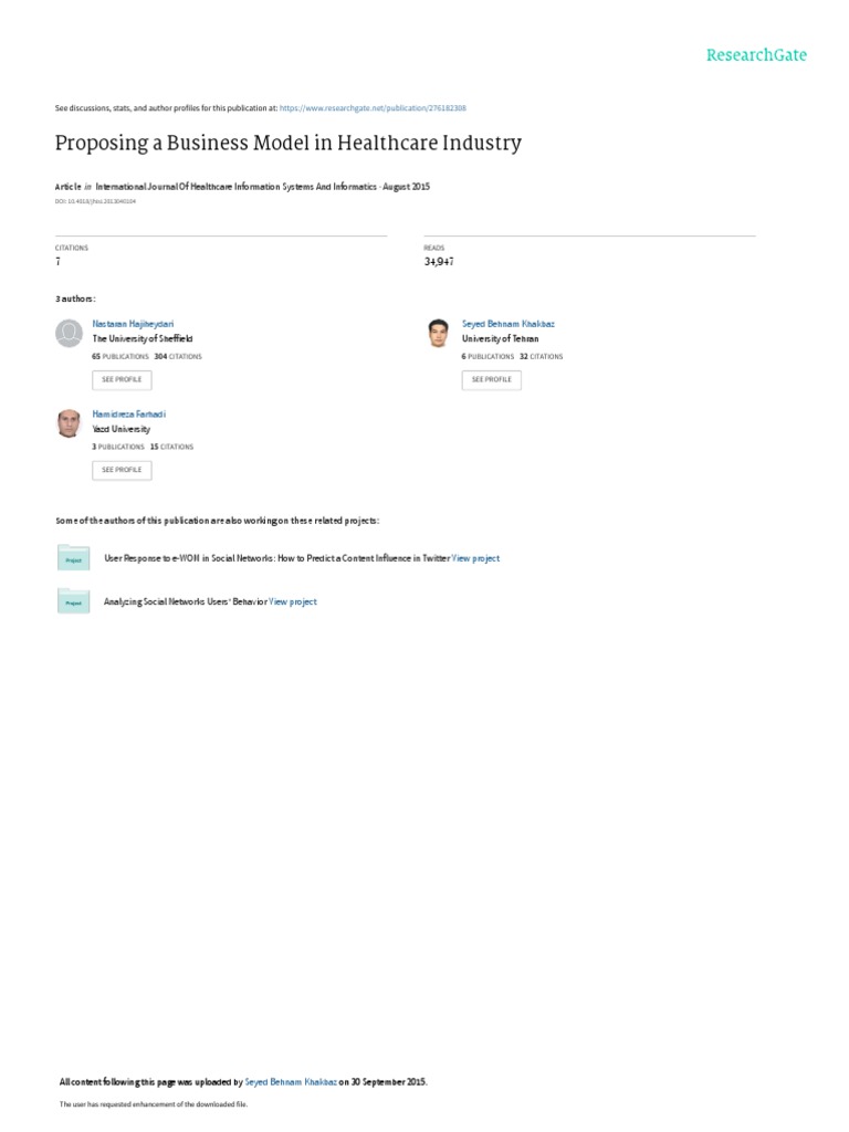 Proposing a Business Model in Healthcare Industry | PDF | Medical ...