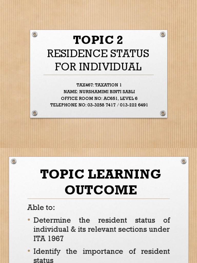 Topic 2 Residence Status For Individual | PDF | Taxes | Tax Exemption