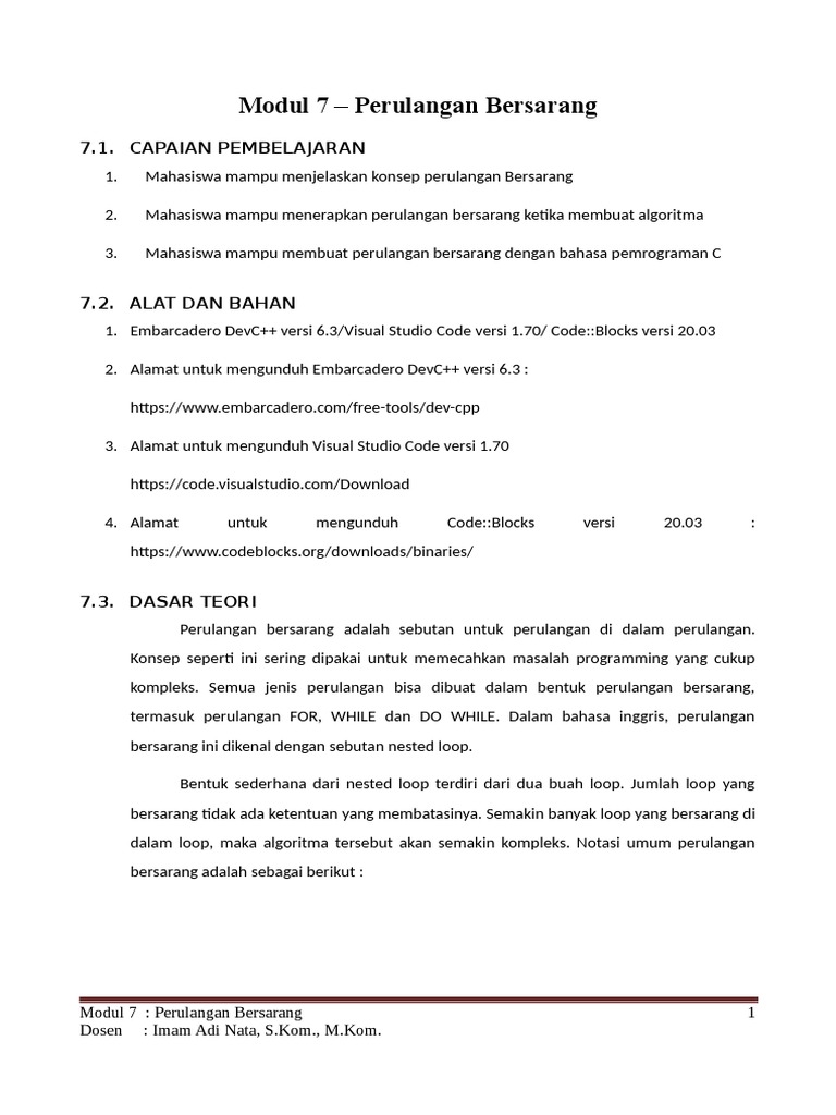 Modul 7 - Perulangan Bersarang | PDF