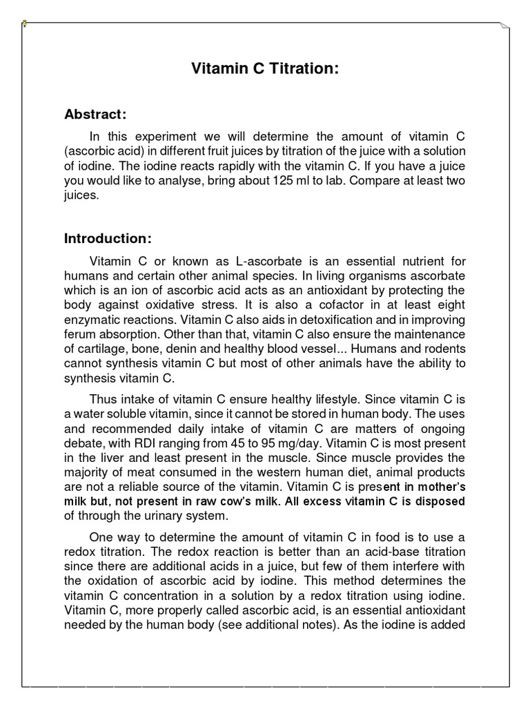 Vitamin C Titration Project | PDF
