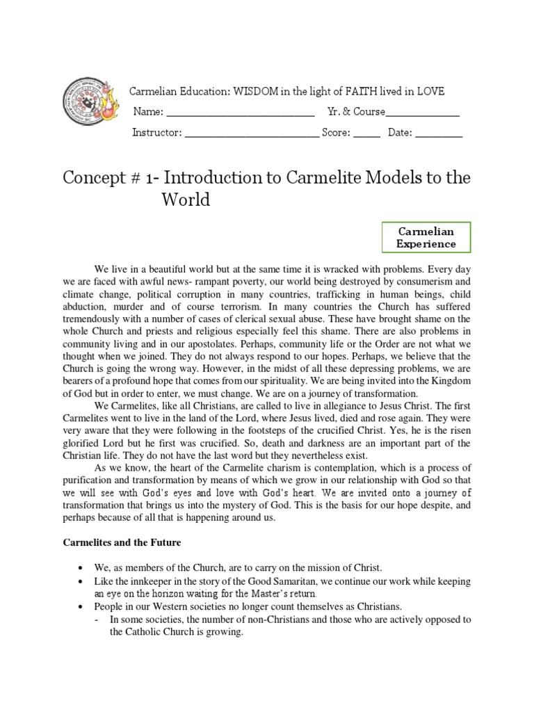 Carmelite Models To The World Prelim Module PDF | PDF | Elijah