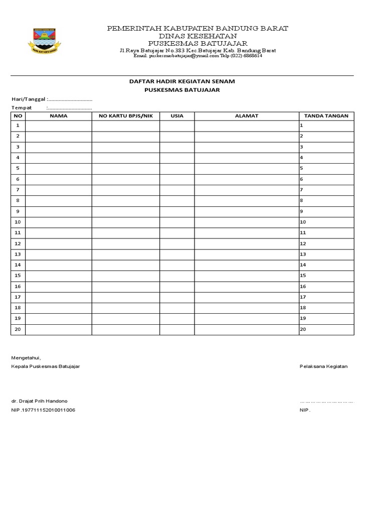 Daftar Hadir Prolanis | PDF