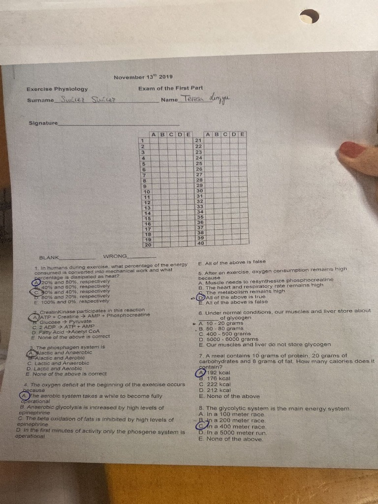 Examen Fisiologia Ej 2019 | PDF